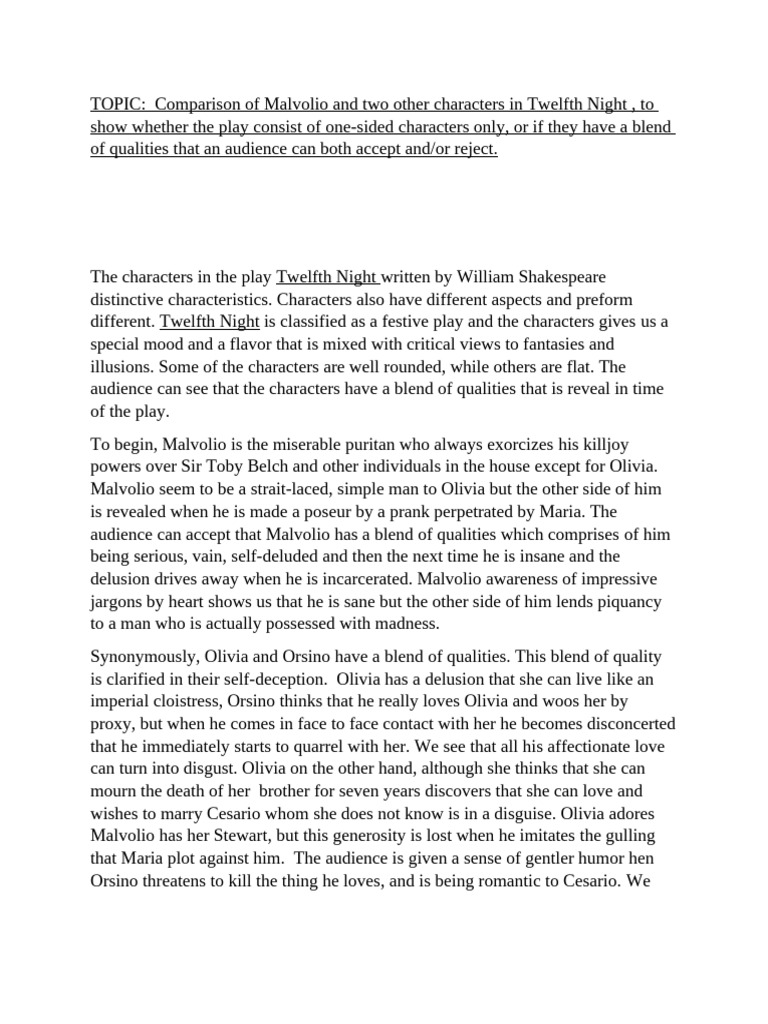 Jehoshebeth 1-Assignment On Twelfth Night | PDF | Twelfth Night