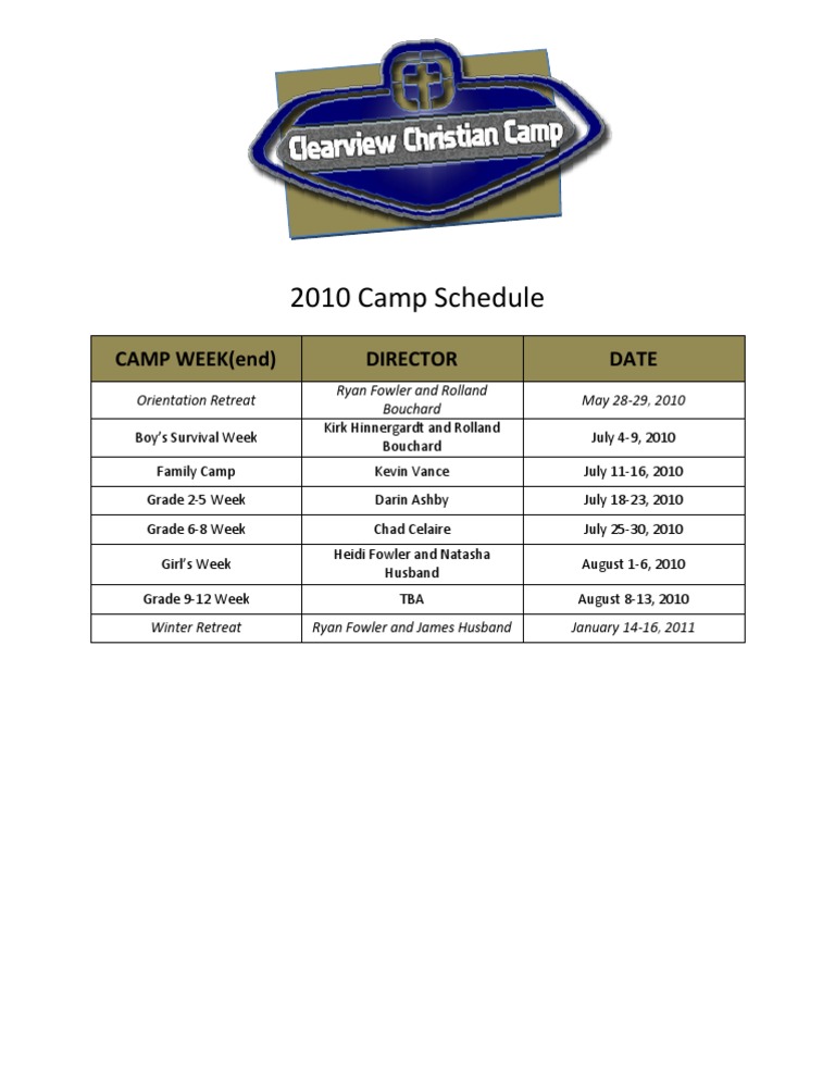 2010 Official Camp Schedule | PDF