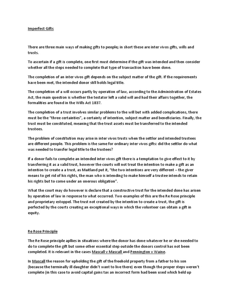 Imperfect Gifts | PDF | Trust Law | Civil Law (Legal System)