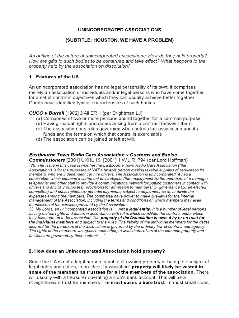Unincorporated Associations Explained | PDF | Trust Law | Will And ...