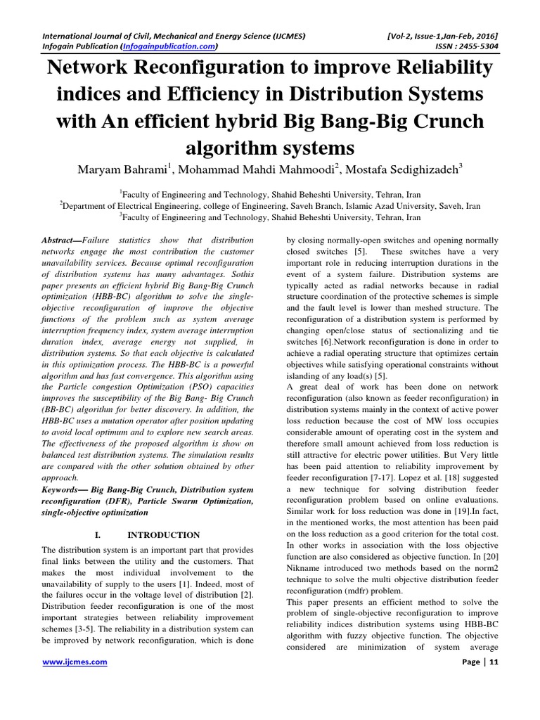 Network Reconfiguration To Improve Reliability Indices and Efficiency in Distribution Systems ...