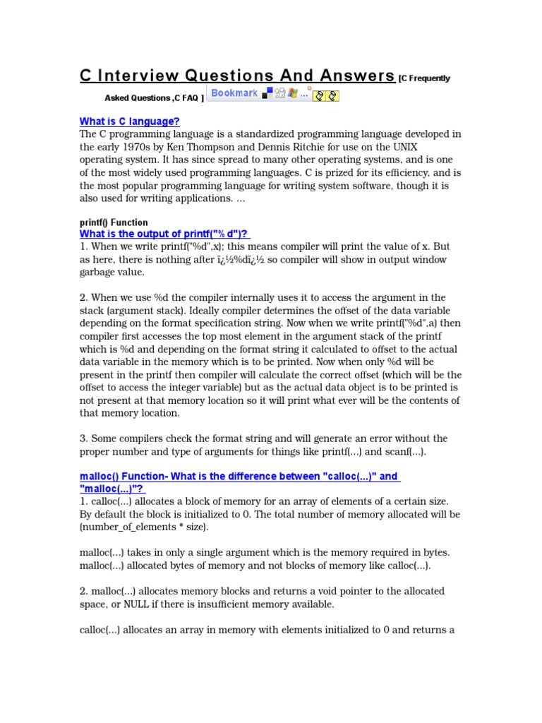 C Interview Questions and Answers: What Is C Language? | PDF | Pointer (Computer Programming ...
