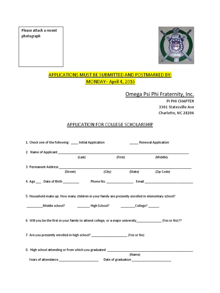 Omega Psi Phi Scholarship Application | PDF | Fraternities And ...