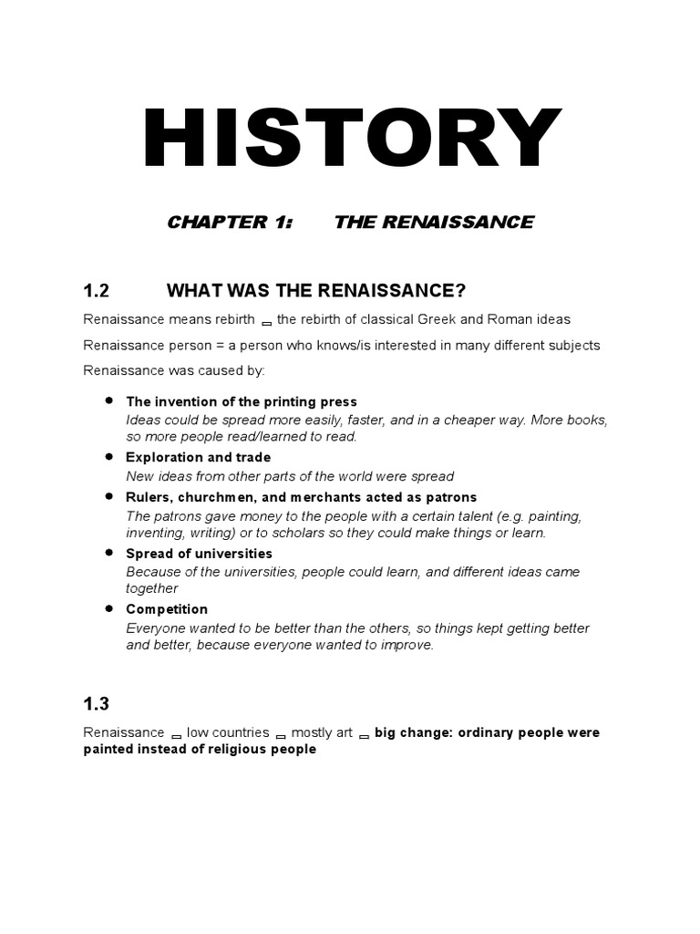 History Chapter One Summary | PDF | Renaissance | Printing