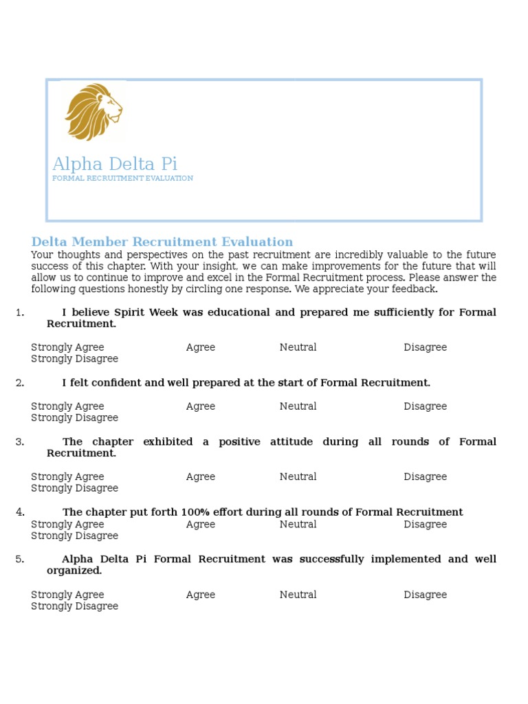 Alpha Delta Pi Recruitment Feedback Survey | PDF