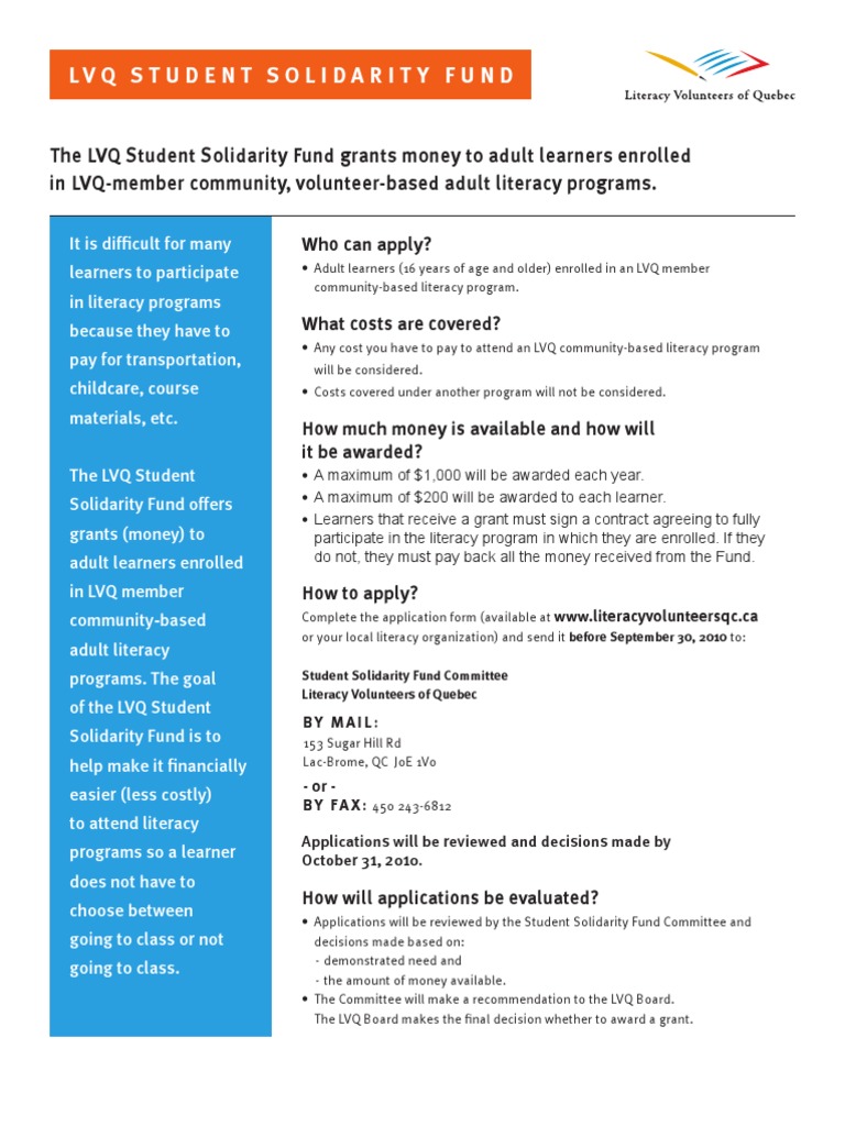 Student Solidarity Fund Application Form | PDF | Adult Education | Literacy