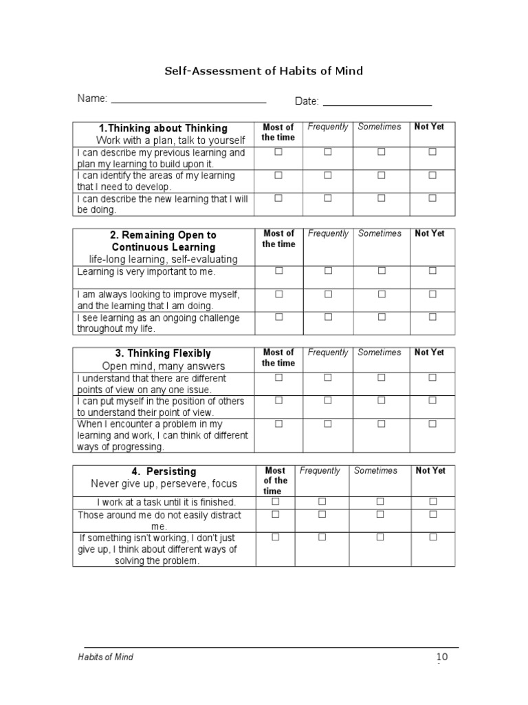 Self-Assessment of Learning Habits | PDF | Action (Philosophy ...
