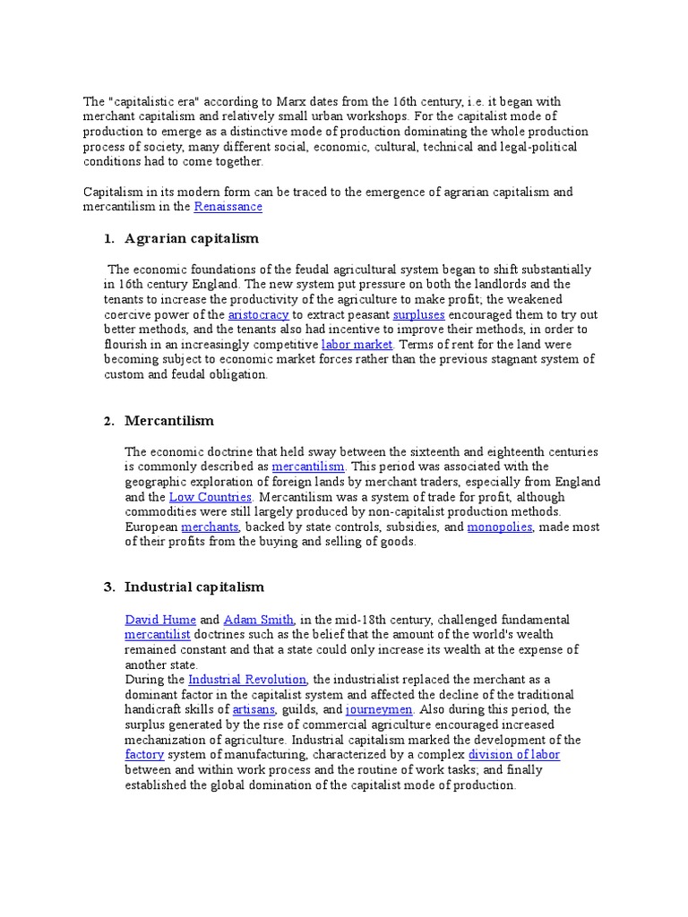 Agrarian Capitalism: Renaissance | PDF | Mercantilism | Capitalism