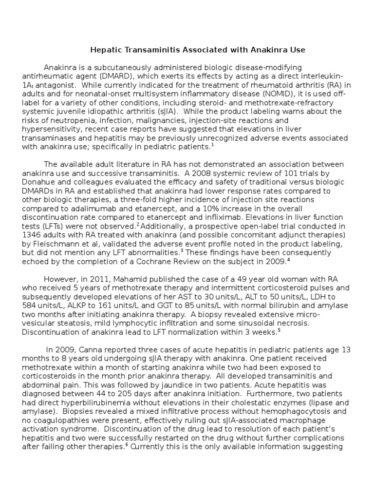 Hepatic Transaminitis and Anakinra | PDF | Drugs | Health Sciences