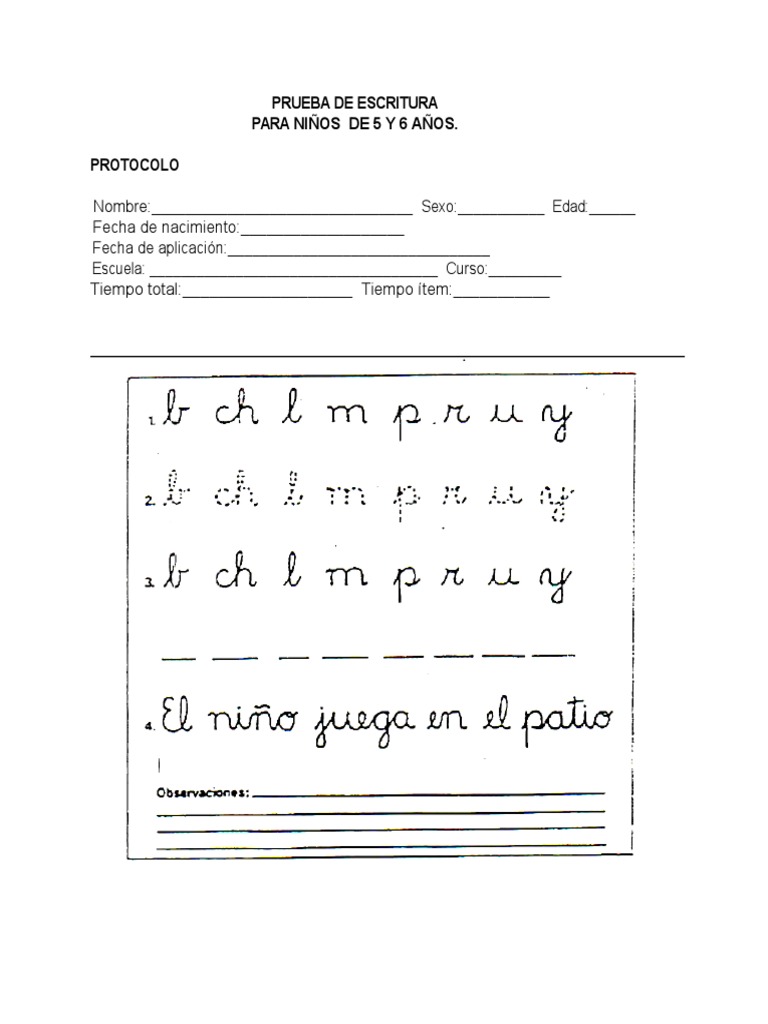 Evaluación de Escritura Infantil | PDF