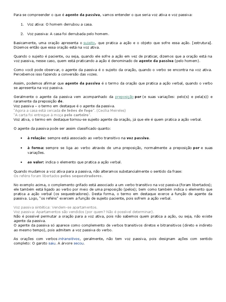 Agente Da Passiva - Aula 9º Ano | PDF | Assunto (gramática) | Gramática