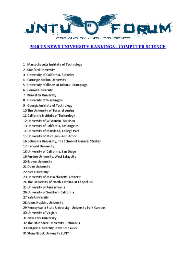 2010 Computer Science University Rankings | PDF | Educational ...
