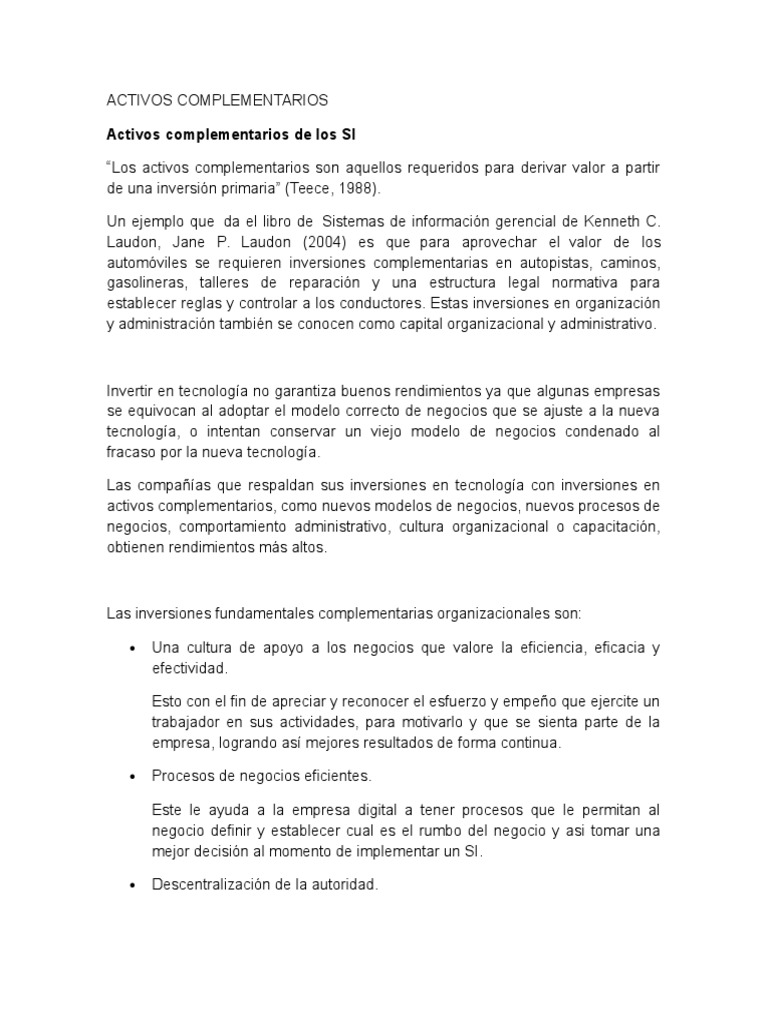 Activos Complementarios | PDF | Toma de decisiones | Internet