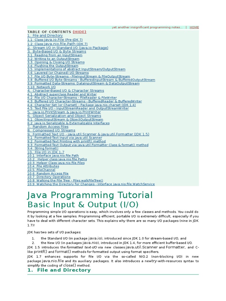 Java Programming Tutorial: Basic Input & Output (I/O) | PDF | Character Encoding | Encodings