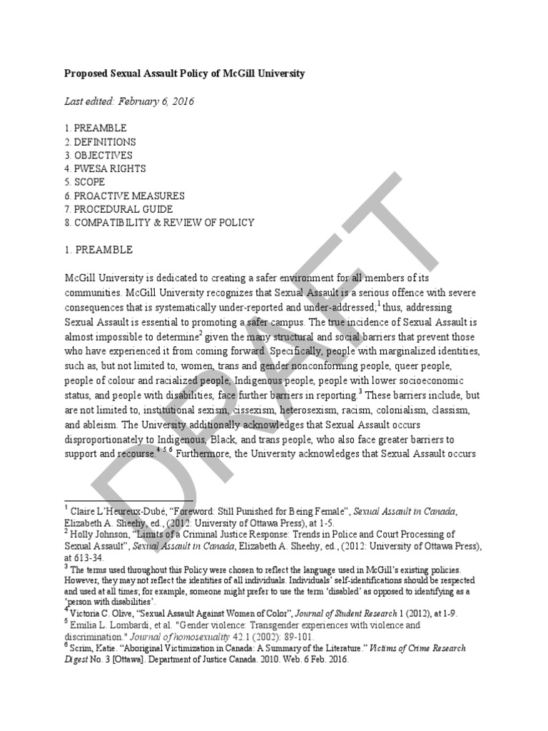Proposed Sexual Assault Policy of McGill University | PDF | Sexual ...