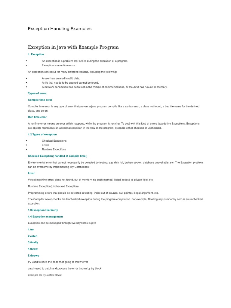 Exception Handling Examples | PDF | Sql | Parameter (Computer Programming) Exception Handling Examples | PDF | Sql | Parameter (Computer Programming)