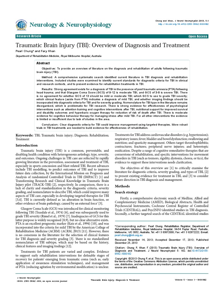Traumatic Brain Injury Tbi Overview of Diagnosis and Treatment 2155 ...