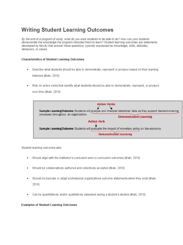 Writing Student Learning Outcomes | PDF | Learning | Scientific Method