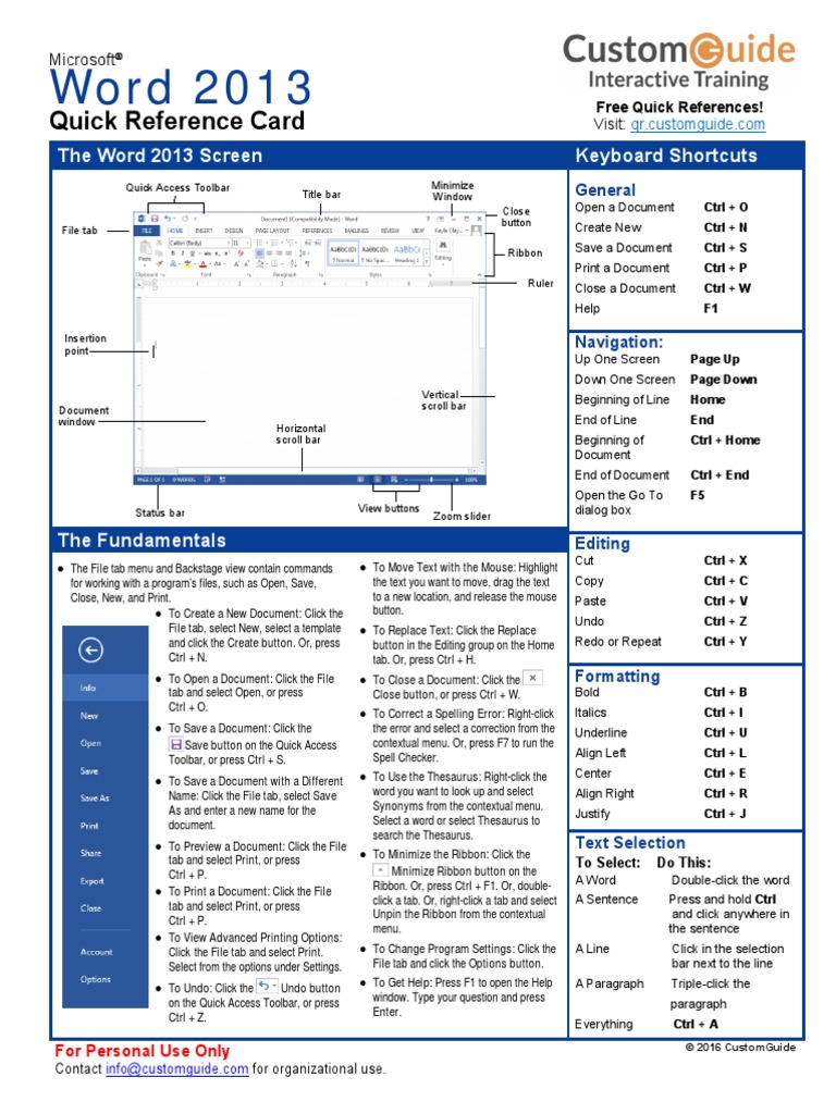 Word 2013 Cheat Sheet | PDF | Tab (Gui) | Button (Computing)