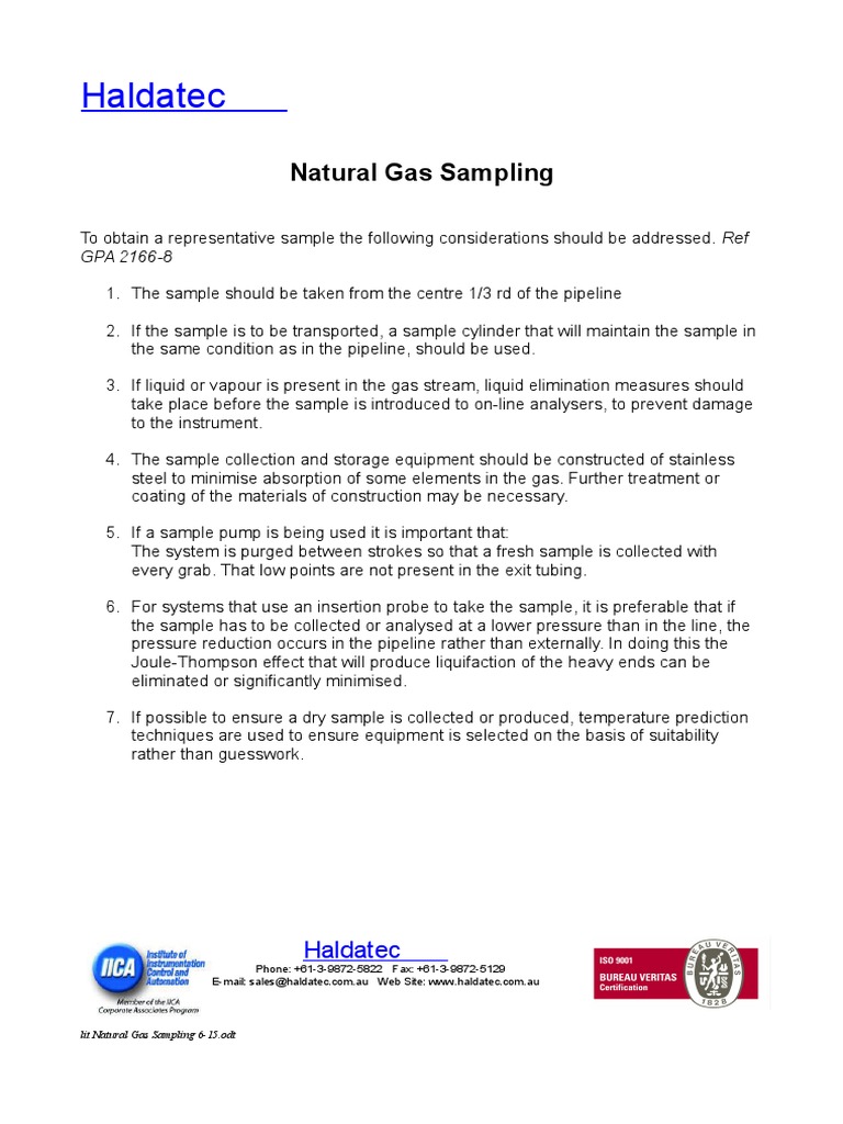 Lit Natural Gas Sampling 6-15 | PDF | Technology & Engineering