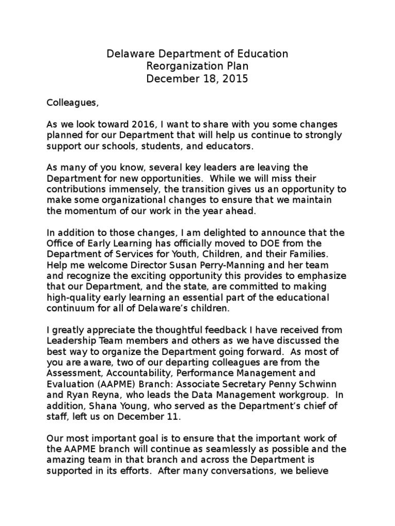 DOE Reorganization Memo | PDF | Leadership | Business