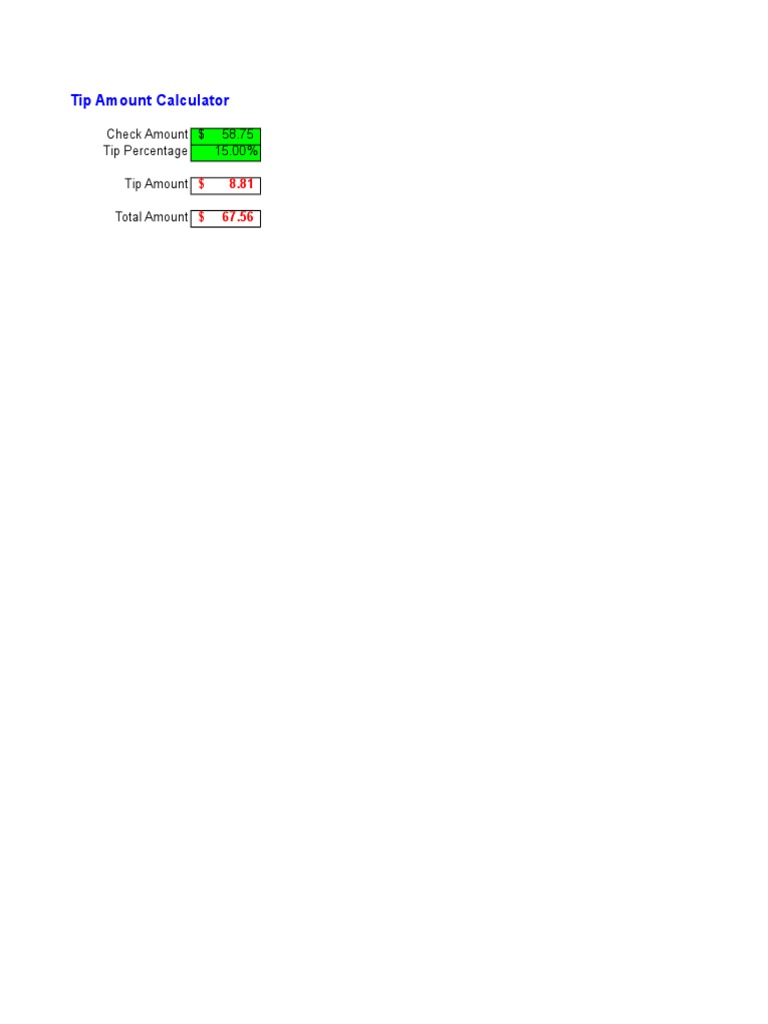 Tip Amount Calculator Tool | PDF | Cooking, Food & Wine