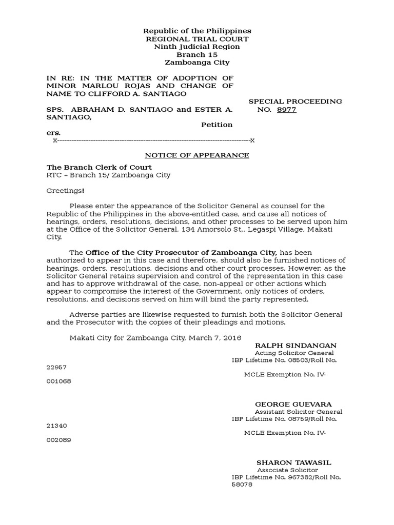Sample Notice of Appearance | PDF