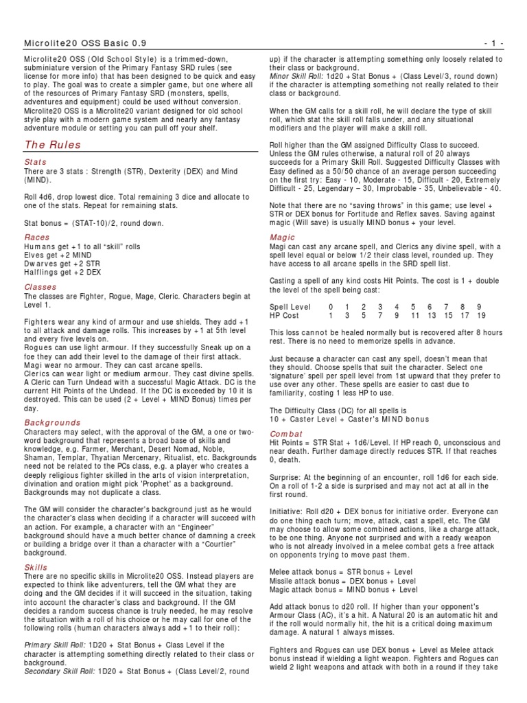 Microlite20 OSS Basic 0.9 | PDF | Copyright | Derivative Work