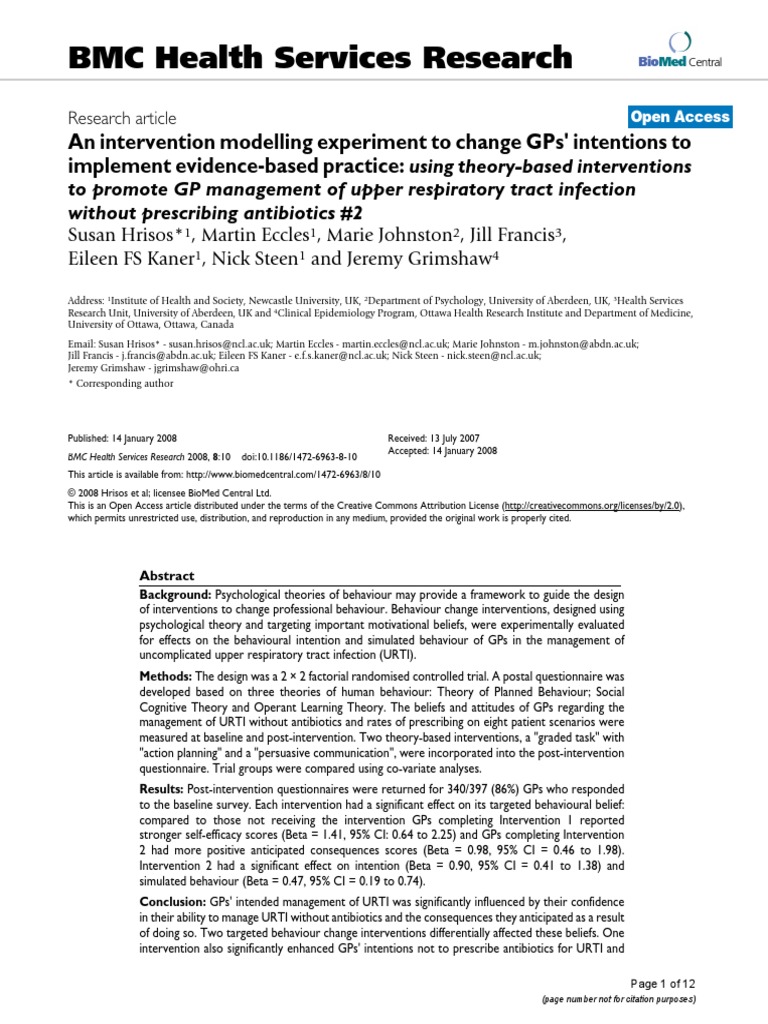 BMC Health Services Research | PDF | Self Efficacy | Survey Methodology