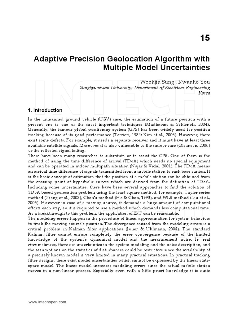 Adaptive Precision Geolocation Algorithm With Multiple Model Uncertainties | PDF | Kalman Filter ...
