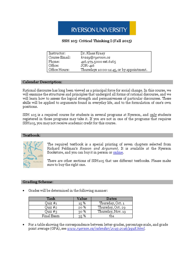 SSH 105 Course Outline Fall 2015 | PDF | Students | Textbook