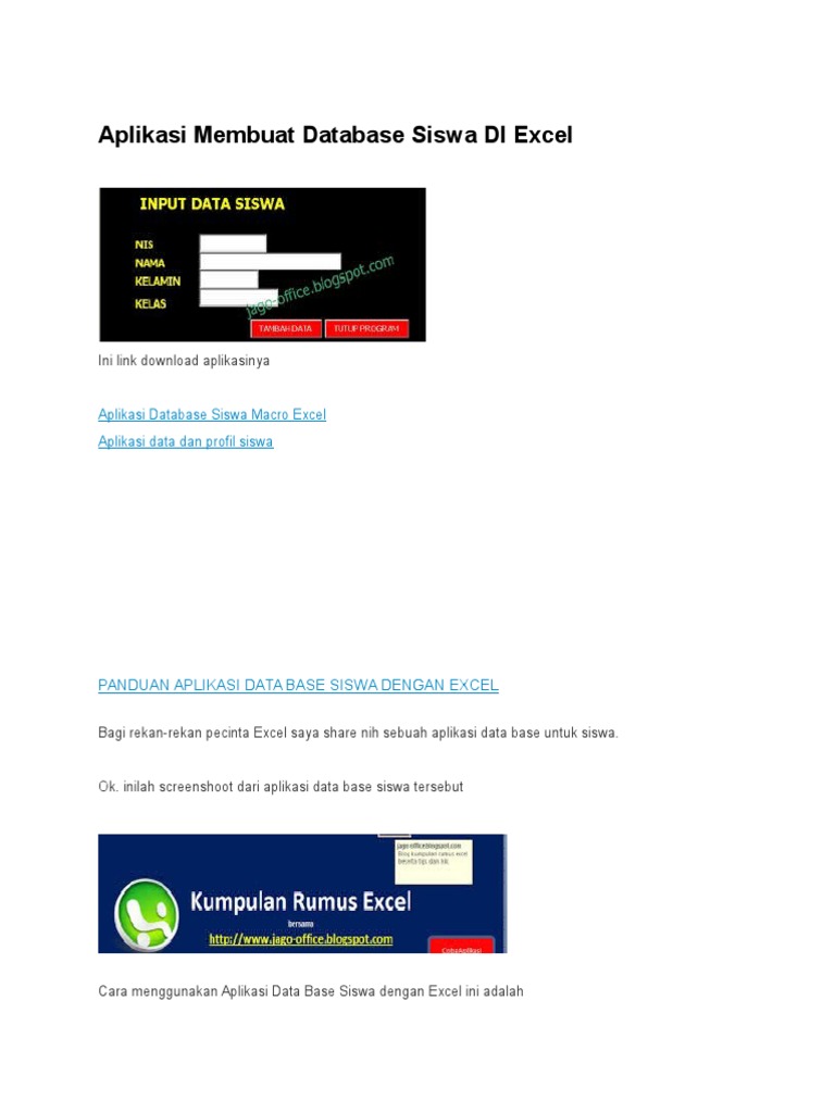 Aplikasi Membuat Database Siswa DI Excel | PDF | Karier & Perkembangan
