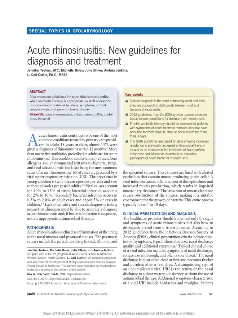 Acute Rhinosinusitis New Guidelines | PDF | Medicine | Clinical Medicine