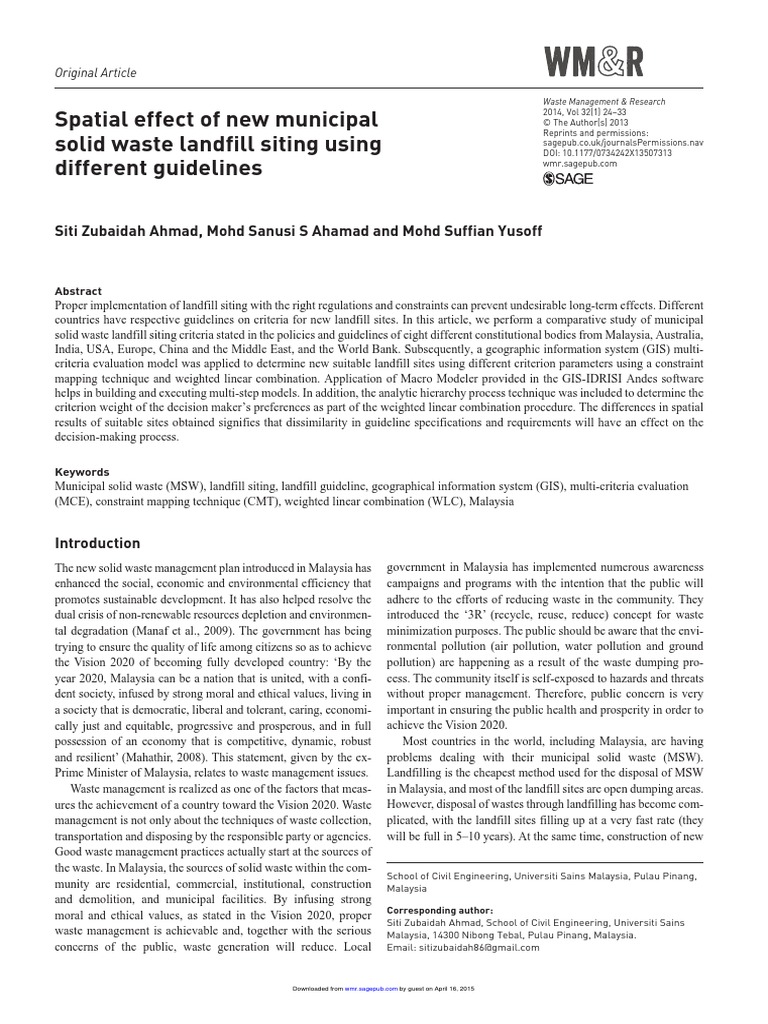 Waste Manag Res 2014 Ahmad 24 33 | PDF | Cost–Benefit Analysis ...