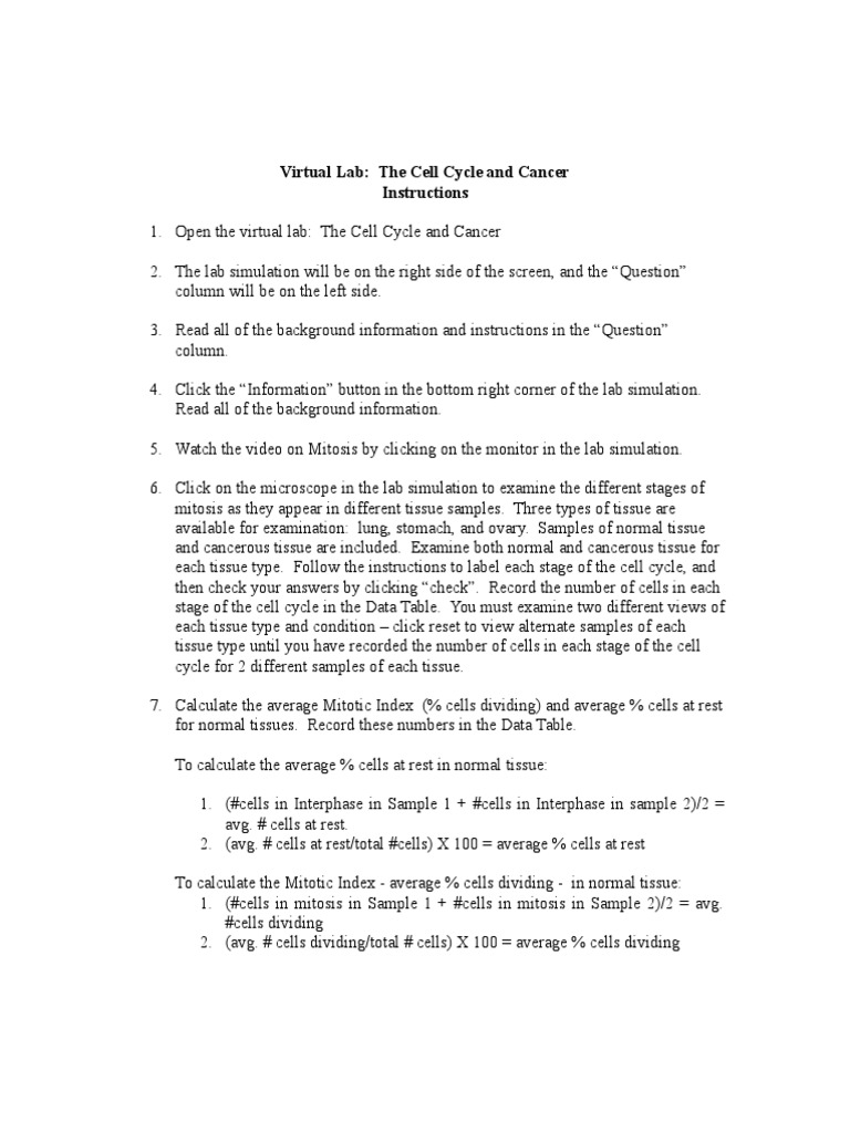 The Cell Cycle and Cancer Instructions | PDF