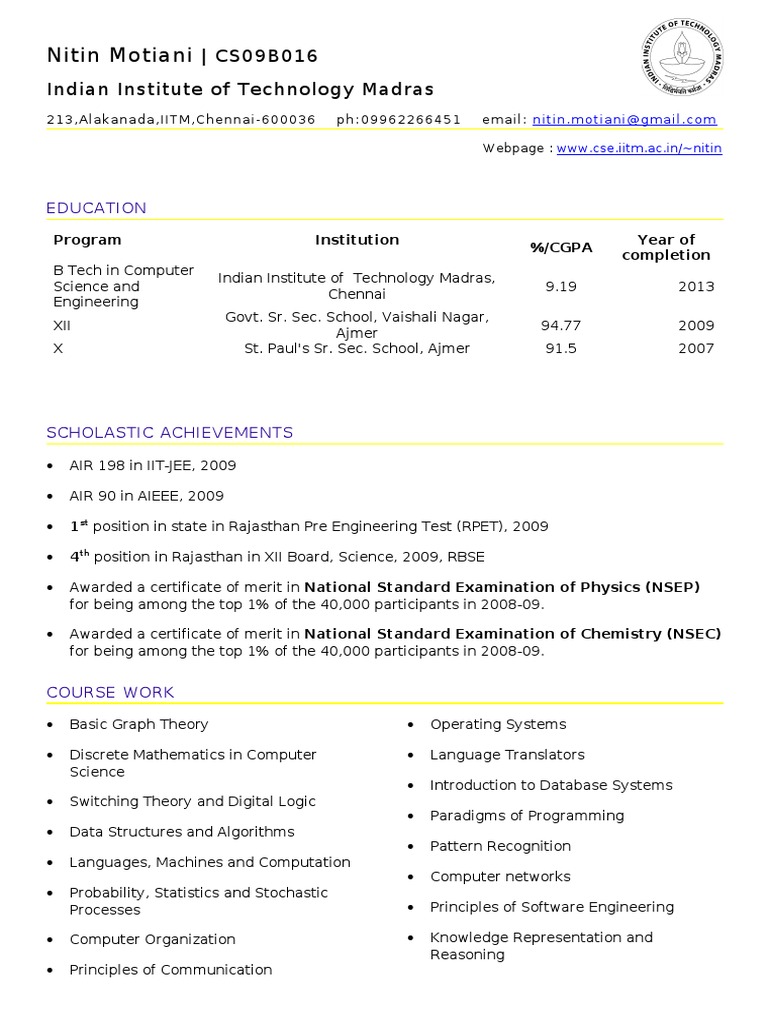 Resume Nitin Iit Madras | Download Free PDF | Java Server Pages ...