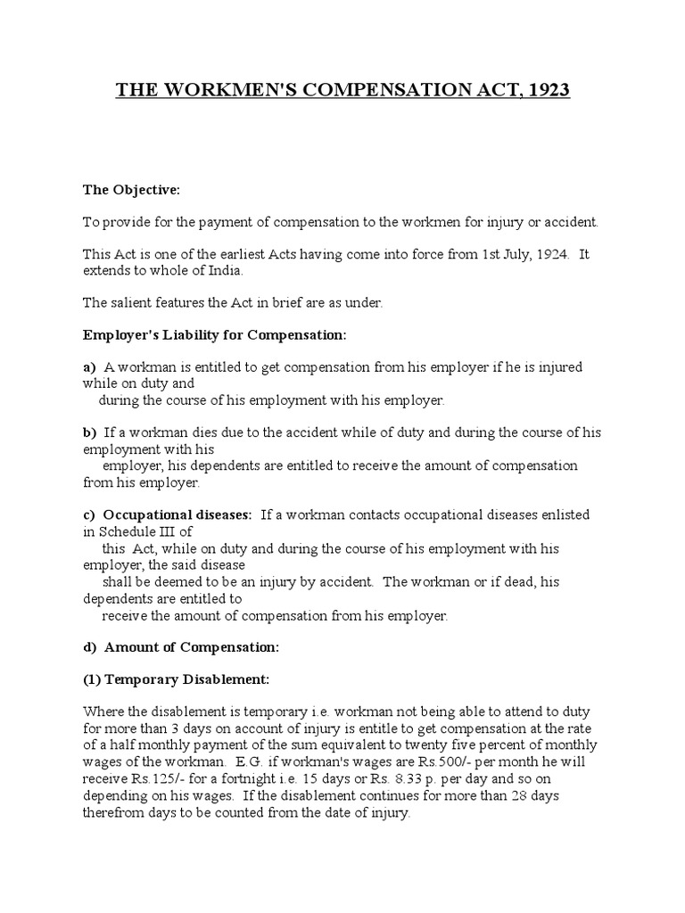 The Workmen'S Compensation Act, 1923 | Download Free PDF | Workers ...