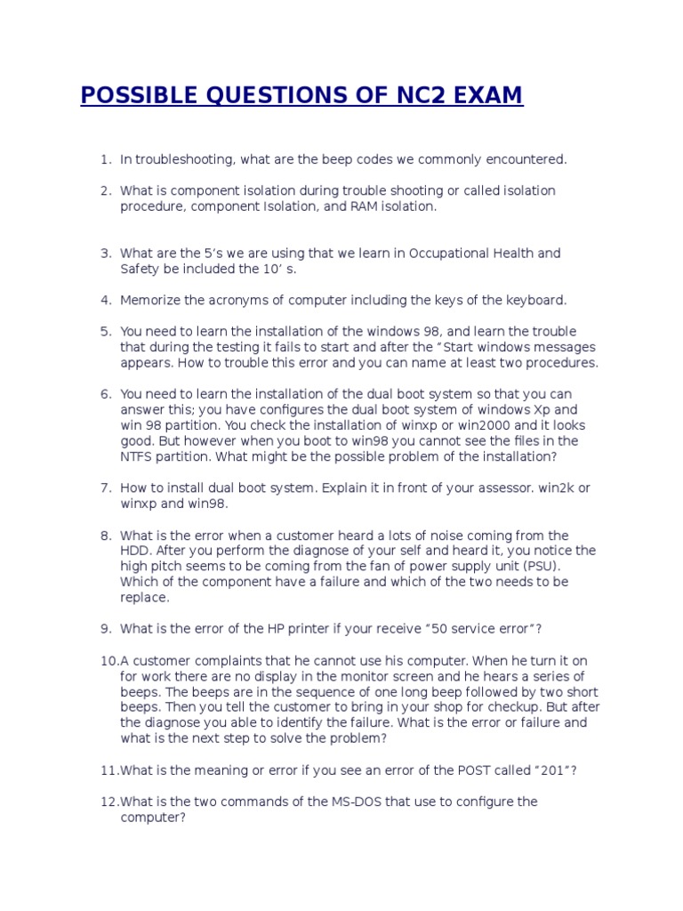 Possible Questions of Nc2 Exam | PDF | Internet | Bios
