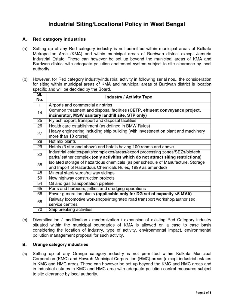West Bengal Industrial Siting Policy | PDF | Paint | Textile Manufacturing