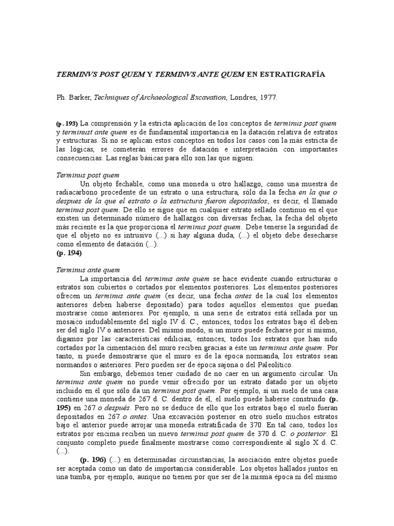 Terminus Post Quem y Ante Quem en Estratigrafía | PDF | Estrato ...
