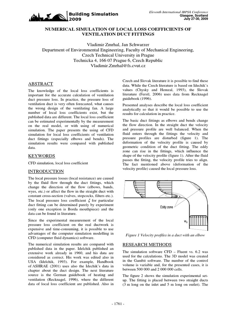 Numerical Simulation of Local Loss Coefficients of Ventilation Duct ...