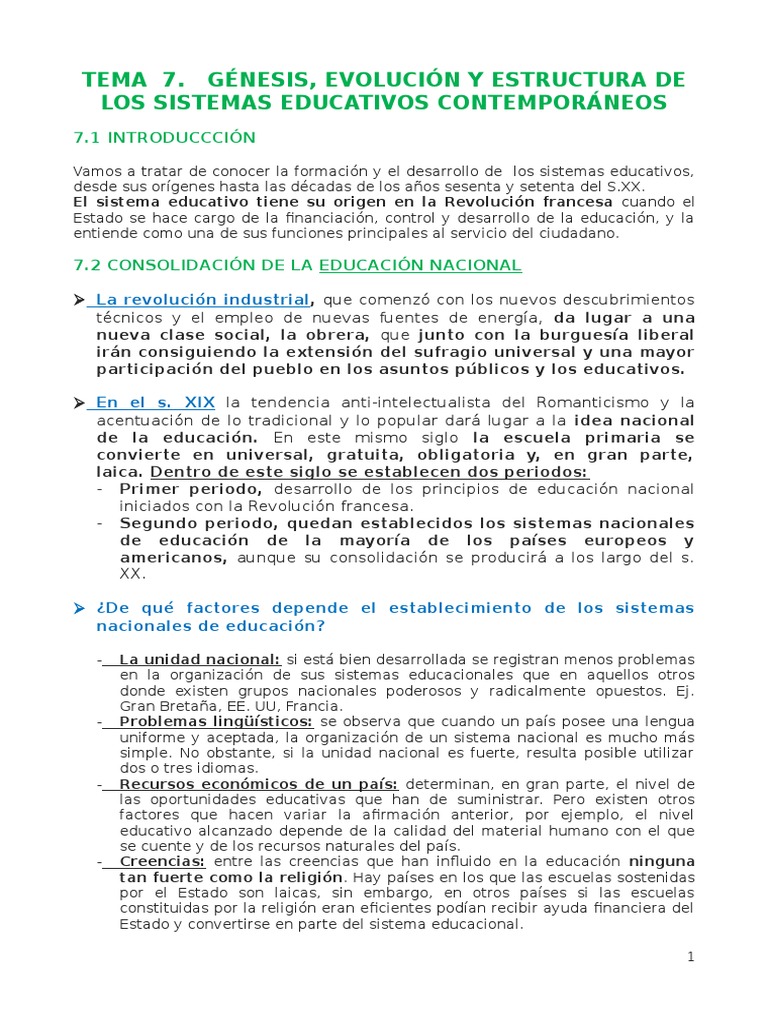 Tema 7. Génesis, Evolución y Estructura de Los Sistemas Educativos ...