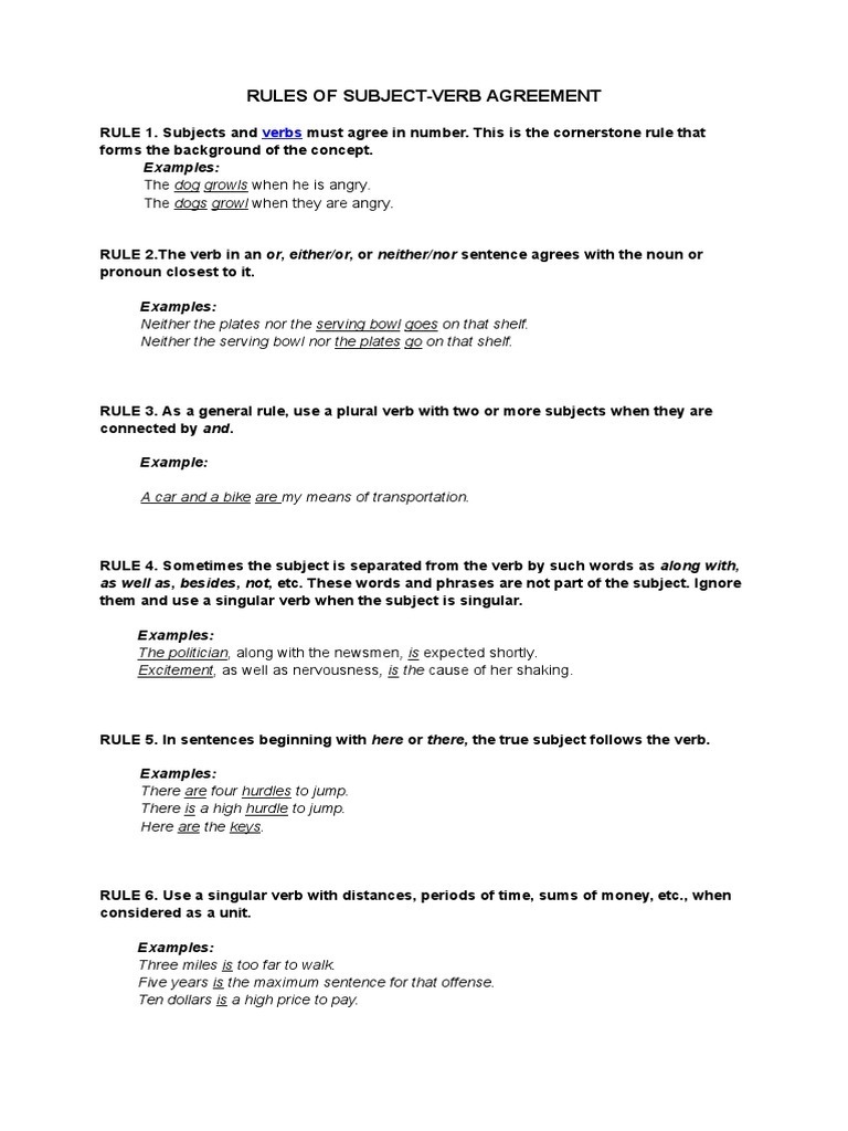 Rules of Subject-Verb Agreement | PDF | Grammatical Number | Plural