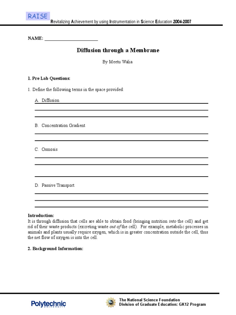 Diffusion Lab | PDF | Cell Membrane | Applied And Interdisciplinary Physics