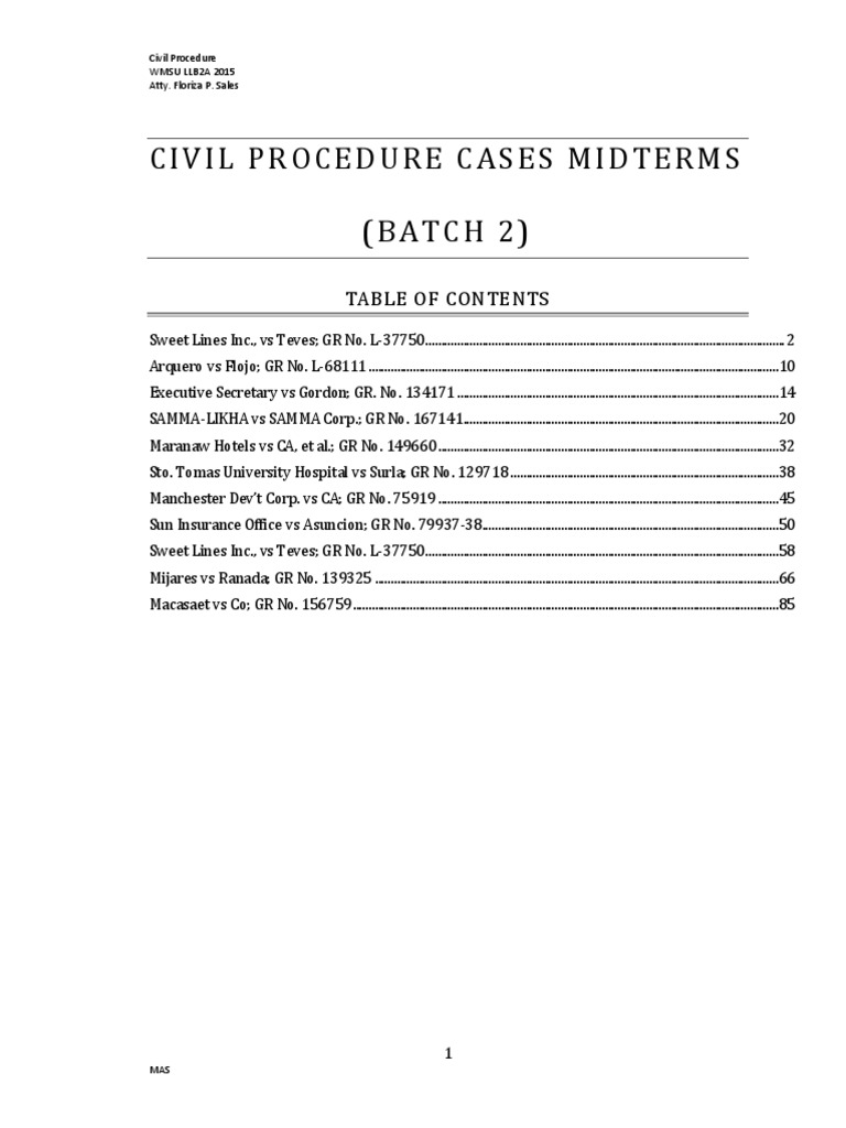 Civil Procedure Midterm Cases Batch 2 | PDF | Lawsuit | Certiorari