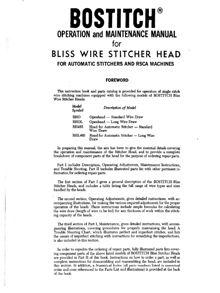 Bliss Wire Stitcher Head Manual | PDF | Clutch | Screw