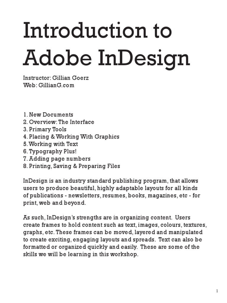 Indesign Handout PDF | Download Free PDF | Page Layout | Portable ...