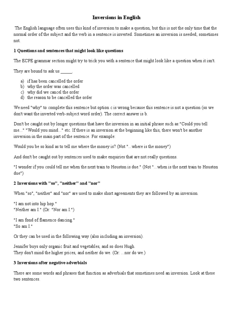 Inversions | PDF | Question | Grammar