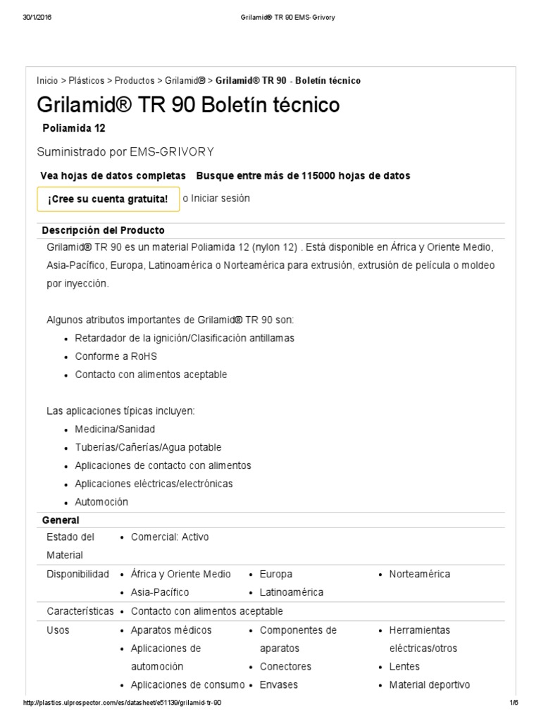 Grilamid® TR 90: Material Poliamida 12 | PDF | Industrias | Materiales