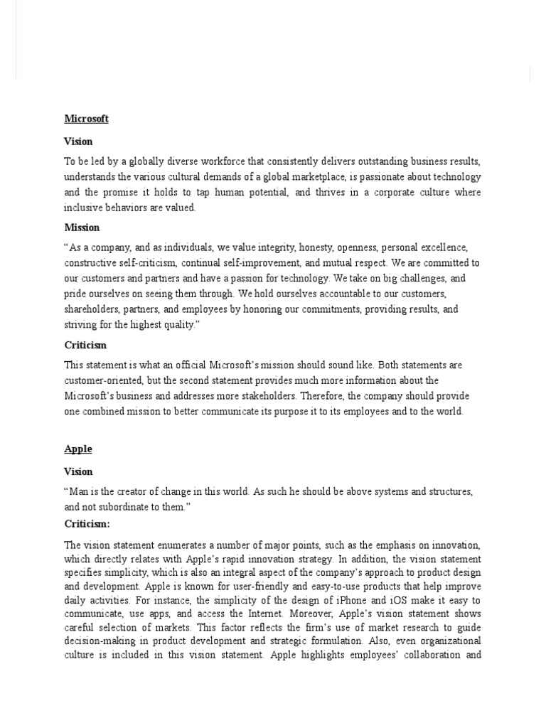 Strategic Vision and Mission Statements | PDF | Ibm | Apple Inc.